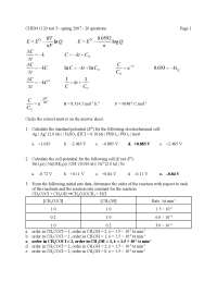 Test III with Answers - General Chemistry I | CHEM 1120 - Docsity