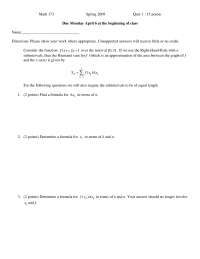 5 Questions for Calculus II - Quiz 1 | MATH 173 - Docsity