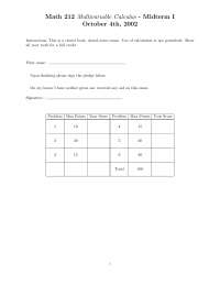 Midterm Exam 1 - Multivariable Calculus - 2002 | MATH 212 - Docsity
