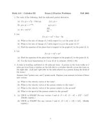 Solutions to Exam Practice Problems - Calculus III--Multivariable | MATH 113 - Docsity