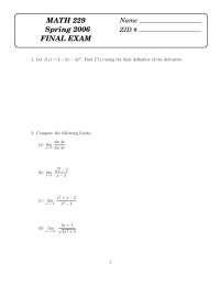 Calculus 1 - Final Exam Questions | MATH 229 - Docsity