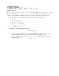 Homework 1 Practice - Ordinary Differential Equation | MATH 365 - Docsity