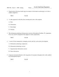 Management Information Systems - Exam 1 Questions | MIS 300 - Docsity