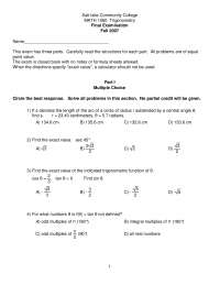Final Exam with Answer Key - Trigonometry | MATH 1060 - Docsity