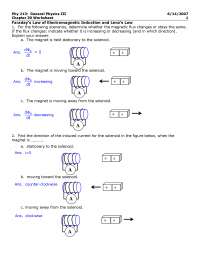 Faraday's Law of Electromagnetic Induction and Lenz's Law - Worksheet ...