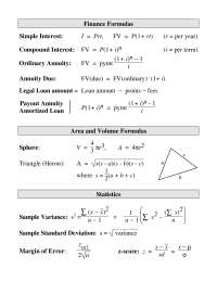 Finance Formulas, Area and Volume Formulas - Study Guide | MATH 130 ...