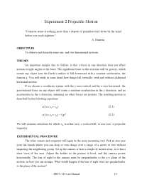 Experiment 2 Projectile Motion - General Physics | PHYS 125 - Docsity