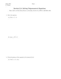Solving Trigonometric Equations - Precalculus | MATH 1508 - Docsity