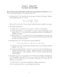 Exam 2 Solutions - Advanced Linear Algebra I | MATH 4377 - Docsity