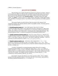 Quantum Numbers - General Chemistry Science | CHEM 111 - Docsity