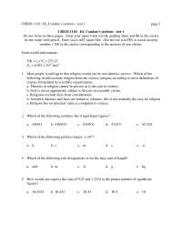 General Chemistry I - Test 1 with Answer Key | CHEM 1110 - Docsity