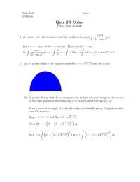 Practice Quiz 2 Form A Solutions - Calculus II | MATH 1312 - Docsity