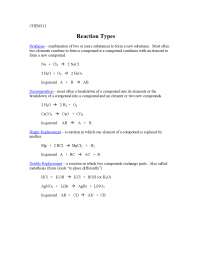 Notes on Reaction Types - General Chemistry Science | CHEM 111 - Docsity
