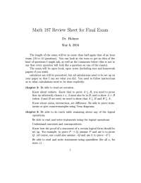 Review Sheet for Final Exam - Discrete and Foundational Mathematics I | MATH 187 - Docsity