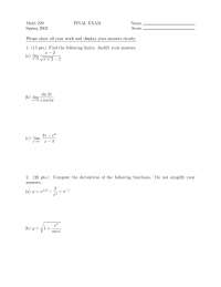 Practice Final Exam - Calculus I | MATH 229 - Docsity