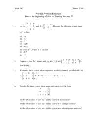 Practice Problems for Exam 1 - Linear Algebra I | MATH 265 - Docsity