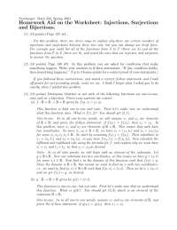 Homework Aid on the Worksheet: Injections, Surjections and Bijections ...