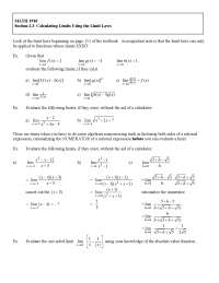 Precalculus and ACT - Calculating Limits Using the Limit Laws | MATH 1910 - Docsity