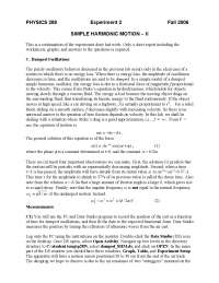 Simple Harmonic Motion II - Lab Experiment 2 | PHYSICS 289 - Docsity