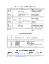 Class Schedule | Laboratory for Physics | PHY 101L - Docsity