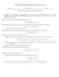Final Exam Key - Ordinary Differential Equations | MAP 2302 - Docsity