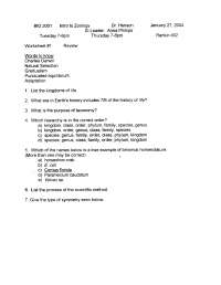 Introduction to Zoology - Worksheet 1 | BIO 2001 - Docsity