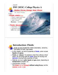 Fluids Statics, Liquids and Gases - Lecture Slides | PHY 2053C - Docsity