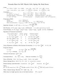 Formula Sheet , Final Exam - General Physics | PHYS 2101 - Docsity