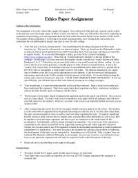 Ethics Paper Assignment for Introduction to Ethics | Phil 260 - Docsity