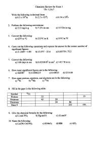 Review for Exam 1 - Introduction to Chemistry I | CHE 1101 - Docsity