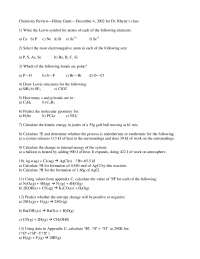 Review Sheet for Introduction Chemistry I | CHE 1101 - Docsity