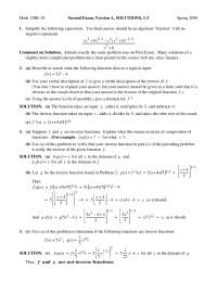 Exam 2, Version A solutions for Calculus Preparation | MATH 120R - Docsity