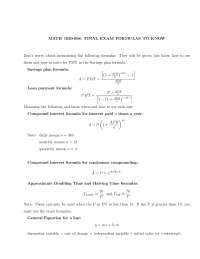 Final Exam Formulas to Know - Introduction Quantum Reasoning | MATH 1030 - Docsity