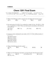 Final Examination on General Chemistry I | CHEM 1201 - Docsity