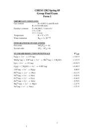 Final Exam Form 1 with Answer Key | General Chemistry | CHEM 1202 - Docsity
