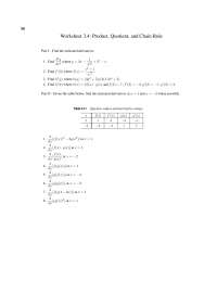 Product, Quotient and Chain Rule - Worksheet 3 | MATH 124 - Docsity