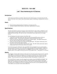 Lab 7: Bus Interfacing for Input and Output Devices - Fall 1998 | EECS 373 - Docsity