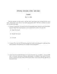 8 Questions for Final Exam - Artificial Intelligence | CISC 481 - Docsity