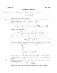 Final Exam Solutions - Intermediate Mechanics | PHYSICS 401 - Docsity