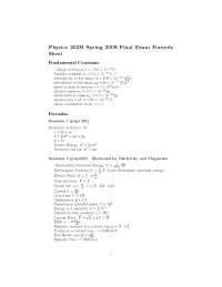 Final Exam Formula Sheet - General Physics II | PHYS 202 - Docsity