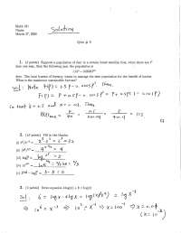 Solutions to Quiz 9 - Life Science Calculus and Model I | MATH 181 - Docsity