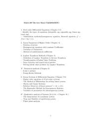 Review Sheet for Differential Equations and Laplace Transforms | MATH 267 - Docsity