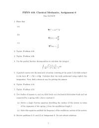 Homework Six Questions Unsolved - Classical Mechanics I | PHYS 419 - Docsity