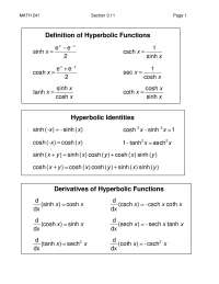 Hyperbolic Functions, Hyperbolic Identities - Analytic Geometry | MATH ...