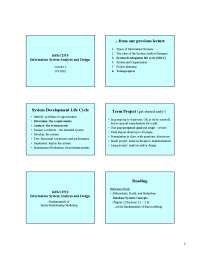 Information systems Analysis and Design - Lecture Slides | INFSCI 2510 - Docsity