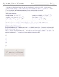 Fundamentals of Physics II - Final Exam | PHYS 208 - Docsity