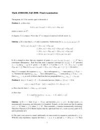 Final Exam with Solution - Real Analysis - Fall 2008 | MATH 4100 - Docsity