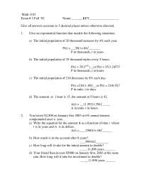 Exam 3 Practice Questions - Introduction to Mathematical Modeling | MATH 1101 - Docsity