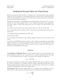 Additional Formula Sheet for Final Exam - Introductory Physics | PHYS 1112 - Docsity