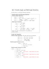Double Angle and Half Angle Identities - Precalculus - Notes | Math 1 ...